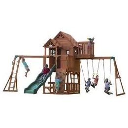 Spielturm BACKYARD DISCOVERY "Skyfort II" Spieltürme braun (braun, grün) Kinder mit Schaukel, Rutsche, Klettergerüst und Aussichtsturm