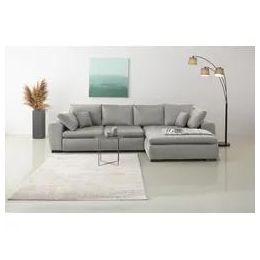 Ecksofa Home Affaire "Cara Mia L-Form" Sofas Gr. B/H/T: 325cm x 87cm x 183cm, Samtvelours, Recamiere beidseitig montierbar, mit Bettfunktion und Bettkasten, silberfarben (silber) wahlweise mit Bettfunktion und Bettkasten, Massivholzfüße