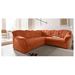 Ecksofa DOMO collection "Papenburg B/T/H: 242/190/84 cm L-Form" Sofas Gr. B/H/T: 242cm x 84cm x 190cm, Chenille-Optik, langer Schenkel links, mit Bettfunktion, orange (terra) wahlweise mit Bettfunktion, Langer Schenkel links oder rechts