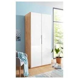 Kleiderschrank wimex "Level by fresh to go", braun (plankeneichefarben, weißglas), B:100cm H:216cm T:58cm, Schränke, Drehtürenschrank Kleiderschrank, Türen vollflächig mit farbigem Glas