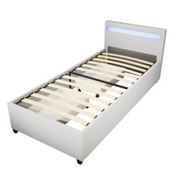 Home Deluxe LED Bett NUBE mit Schubladen und Matratze - 90 x 200 cm Weiß