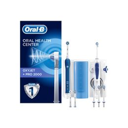 Oral-B Mundpflegecenter PRO 2000 Elektrische Zahnbürste + Oxyjet Munddusche, für eine sanfte Reinigung am Zahnfleischrand, 4 OxyJet Aufsteckdüsen