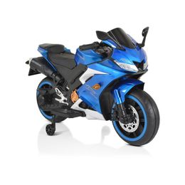 Moni Kinder Elektromotorrad Motocross MP3-Funktion Bluetooth Stützräder Lichter blau