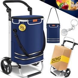 Kesser&reg; Einkaufstrolley klappbar mit 56L Kapazit&auml;t und belastbar bis 50kg 3in1 Trolley Sackkarre & Umh&auml;ngetasche Faltbarer Einkaufswagen inkl. K&uuml;hlfach & Einkaufschip Treppensteiger