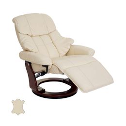 MCA Relaxsessel Windsor 2, Fernsehsessel Sessel, Echtleder 150kg belastbar ~ creme, Walnuss-Optik