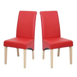 MCW 2er-Set Esszimmerstuhl K&uuml;chenstuhl Stuhl Cesena ~ Kunstleder matt, rot, helle F&uuml;&szlig;e