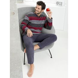 Normann Herren Schlafanzug, grau-rot-gestreift, Größe 44/46