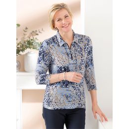 WITT Damen Poloshirt mit Glitzer-Elementen, bleu-sesam-bedruckt, Gr&ouml;&szlig;e 38