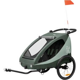 Fahrradkinder-Anhänger hauck "2in1 Bike Trailer und Buggy Dryk Duo Plus, dark green" grün (dark green) Baby Fahrradanhänger für 2 Kinder; inklusive Deichsel