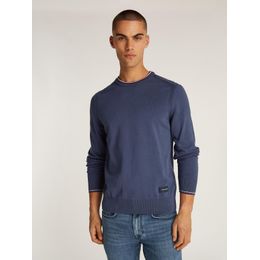 Rundhalspullover Tommy Hilfiger "RWB COTTON CREW NECK" Gr. L, blau (aegean sea) Herren Pullover farbliche Akzente in Tommy Farben