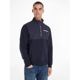 Sweatshirt Tommy Hilfiger "MONOTYPE MIX MEDIA HALF ZIP" Gr. L, blau (desert sky) Herren Sweatshirts mit Einsätzen in anderen Materialien