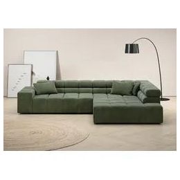 Ecksofa Inosign "Ancona incl. Kopfteilverstellung, Zierkissen Breite 319cm, L-Form" Sofas Gr. B/H/T: 319cm x 70cm x 215cm, Cord, Recamiere rechts, ohne Sitztiefenverstellung, grün (oliv) wahlweise motorische Sitztiefenverstellung, auch in Cord + Easy Care