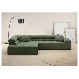 Ecksofa Inosign "Ancona incl. Kopfteilverstellung, Zierkissen Breite 319cm, L-Form" Sofas Gr. B/H/T: 319cm x 70cm x 215cm, Cord, Recamiere links, ohne Sitztiefenverstellung, grün (oliv) wahlweise motorische Sitztiefenverstellung, auch in Cord + Easy Care