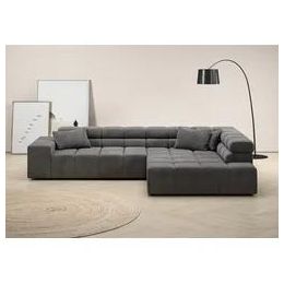 Ecksofa Inosign "Ancona incl. Kopfteilverstellung, Zierkissen Breite 319cm, L-Form" Sofas Gr. B/H/T: 319cm x 70cm x 215cm, Cord, Recamiere rechts, mit Sitztiefenverstellung, grau (dunkelgrau) wahlweise motorische Sitztiefenverstellung, auch in Cord + Easy Care