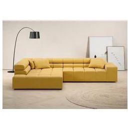 Ecksofa Inosign "Ancona incl. Kopfteilverstellung, Zierkissen Breite 319cm, L-Form" Sofas Gr. B/H/T: 319cm x 70cm x 215cm, Easy care, Recamiere links, ohne Sitztiefenverstellung, gelb wahlweise motorische Sitztiefenverstellung, auch in Cord + Easy Care