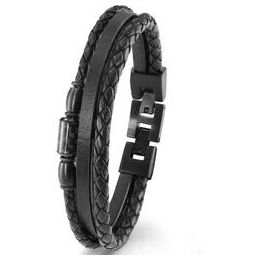 Lederarmband s.Oliver "2022637" Armbänder Gr. Edelstahl-Carbon-Leder, schwarz Herren