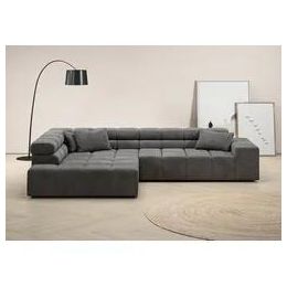 Ecksofa Inosign "Ancona incl. Kopfteilverstellung, Zierkissen Breite 319cm, L-Form" Sofas Gr. B/H/T: 319cm x 70cm x 215cm, Cord, Recamiere links, mit Sitztiefenverstellung, grau (dunkelgrau) wahlweise motorische Sitztiefenverstellung, auch in Cord + Easy Care Bestseller