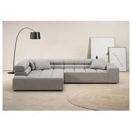 Ecksofa Inosign "Ancona incl. Kopfteilverstellung, Zierkissen Breite 319cm, L-Form", grau (hellgrau), B:319cm H:70cm T:215cm, Struktur (85% Polyester, 15% Viskose), Luxus-Microfaser weich (98% Polyester, 2% Nylon), Velours (100% Polyester), Sofas, wahlweise motorische Sitztiefenverstellung, auch in Cord + Easy Care