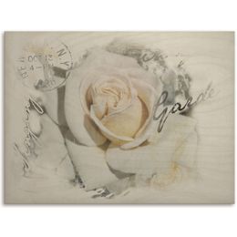 Holzbild Artland "In Buchstaben - Rose" Bilder Gr. B/H/T: 80 cm x 60 cm x 1,2 cm, Holzbild Blumenbilder Querformat, 1 St., weiß Holzbild Holzbilder