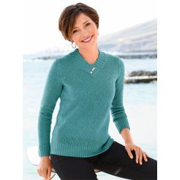 WITT Damen V-Ausschnitt-Pullover in Boucl&eacute;-Qualit&auml;t, wintert&uuml;rkis, Gr&ouml;&szlig;e 44