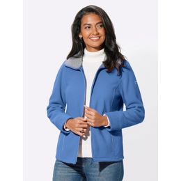 WITT Damen Fleecejacke mit Kontrast-Kragen, mittelblau, Gr&ouml;&szlig;e 44