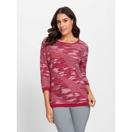 WITT Damen 3/4 Arm-Pullover im Strickmuster-Mix, erdbeere-gemustert, Gr&ouml;&szlig;e 36