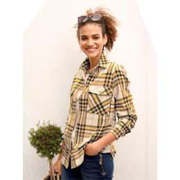 WITT Damen Flanellbluse mit mehrfarbigem Webkaro, ocker-elfenbein-kariert, Gr&ouml;&szlig;e 46