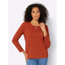 WITT Damen Longsleeve mit paspeliertem Rundhals-Ausschnitt, rostrot, Gr&ouml;&szlig;e 40