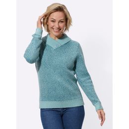 WITT Damen Schalkragenpullover mit Zierkn&ouml;pfen, mint-meliert, Gr&ouml;&szlig;e 40
