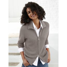 WITT Damen Strickjacke mit 2-Wege-Rei&szlig;verschluss, taupe-meliert, Gr&ouml;&szlig;e 54