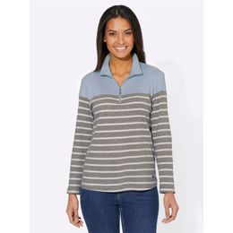 WITT Damen Sweatshirt in Interlock-Qualit&auml;t, eisblau-grau-gestreift, Gr&ouml;&szlig;e 38