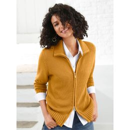 WITT Damen Strickjacke mit 2-Wege-Rei&szlig;verschluss, maisgelb, Gr&ouml;&szlig;e 52