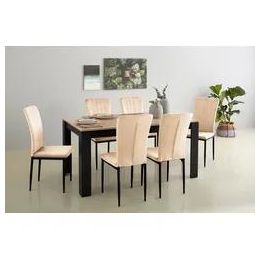 Essgruppe Home Affaire "Bergamo Tisch Stühle Speisezimmer Bestseller" Sitzmöbel-Sets Gr. B/H/T: 160 cm x 75 cm x 88,5 cm, Samtvelours, beige (creme, creme, schwarz) moderne 7-tlg Tischgruppe, Unser Bestpreis