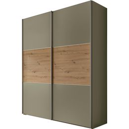 Schwebetürenschrank STAUD "Includo, Made in Germany" Schränke Gr. B/H/T: 200 cm x 222 cm x 68 cm, Premium, 2 St., grün (dekor salbei, artisan eiche) Mit vier verschiedenen Ausstattungsvarianten