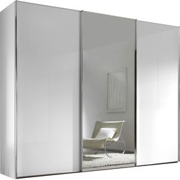 Schwebetürenschrank STAUD "Sinfonie Plus, edles Design in hochwertiger Qualität, Made Germany" Schränke Gr. B/H/T: 249 cm x 240 cm x 68 cm, Comfort, 3 St., weiß (alpinweißglas) Mit Spiegeltür und vier verschiedenen Ausstattungsvarianten