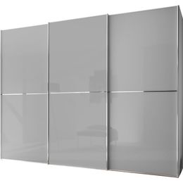 Schwebetürenschrank STAUD "Sinfonie Plus, edles Design in hochwertiger Qualität, Made Germany" Schränke Gr. B/H/T: 249 cm x 240 cm x 68 cm, Premium, 3 St., grau (hellgrauglas) Mit Glasfront und vier verschiedenen Ausstattungsvarianten