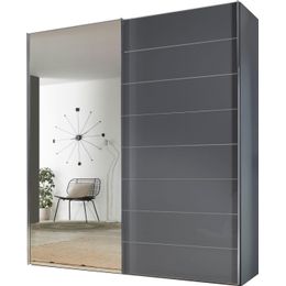 Schwebetürenschrank STAUD "Sonate Como mit Spiegel, Made in Germany" Schränke Gr. B/H/T: 225 cm x 222 cm x 68 cm, Comfort, 2 St., grau (vulkanglas) Mit vier verschiedenen Ausstattungsvarianten