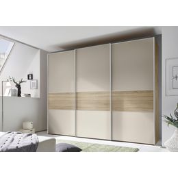 Schwebetürenschrank STAUD "Sinfonie Plus, edles Design in hochwertiger Qualität, Made Germany" Schränke Gr. B/H/T: 280 cm x 222 cm x 68 cm, Premium, 3 St., beige (sand dekor, sonoma eiche dekor) Mit vier verschiedenen Ausstattungsvarianten