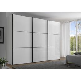 Schwebetürenschrank STAUD "Includo Glas, Made in Germany" Schränke Gr. B/H/T: 280 cm x 222 cm x 68 cm, Comfort, 3 St., weiß (alpinweißglas)