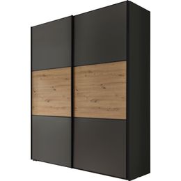 Schwebetürenschrank STAUD "Includo, Made in Germany" Schränke Gr. B/H/T: 200 cm x 222 cm x 68 cm, Basic, 2 St., grau (dekor vulkan, artisan eiche) Mit vier verschiedenen Ausstattungsvarianten