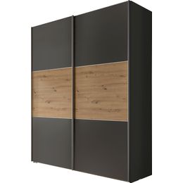 Schwebetürenschrank STAUD "Includo, Made in Germany" Schränke Gr. B/H/T: 200 cm x 222 cm x 68 cm, Premium, 2 St., grau (dekor vulkan, artisan eiche) Mit vier verschiedenen Ausstattungsvarianten