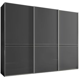 Schwebetürenschrank STAUD "Sonate Pesaro, Made in Germany" Schränke Gr. B/H/T: 298 cm x 222 cm x 68 cm, Basic, 3 St., grau (vulkanglas) Mit vier verschiedenen Ausstattungsvarianten