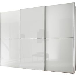 Schwebetürenschrank STAUD "Sinfonie Plus, edles Design in hochwertiger Qualität, Made Germany" Schränke Gr. B/H/T: 298 cm x 222 cm x 68 cm, Comfort, 3 St., weiß (alpinweißglas) Mit Glasfront und vier verschiedenen Ausstattungsvarianten