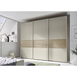 Schwebetürenschrank STAUD "Sinfonie Plus, edles Design in hochwertiger Qualität, Made Germany" Schränke Gr. B/H/T: 249 cm x 240 cm x 68 cm, Basic, 3 St., beige (sand dekor, sonoma eiche dekor) Mit vier verschiedenen Ausstattungsvarianten