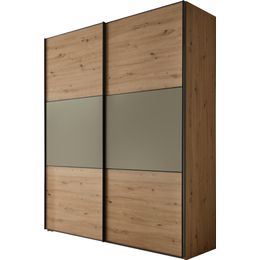 Schwebetürenschrank STAUD "Includo, Made in Germany" Schränke Gr. B/H/T: 225 cm x 222 cm x 68 cm, Classic, 2 St., grün (dekor artisan eiche, salbei) Mit vier verschiedenen Ausstattungsvarianten