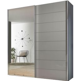 Schwebetürenschrank STAUD "Sonate Como mit Spiegel, Made in Germany" Schränke Gr. B/H/T: 188 cm x 222 cm x 68 cm, Basic, 2 St., grau (saphirglas) Mit vier verschiedenen Ausstattungsvarianten