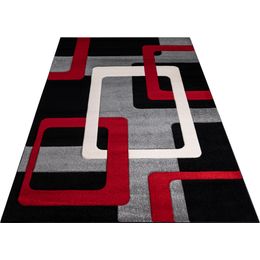 Teppich my home "Maxim" Teppiche Gr. B/L: 70 cm x 140 cm, 13 mm, 1 St., rot (rot, grau) Esszimmerteppiche Hoch-Tief-Effekt, Kurzflor, 3D-Design