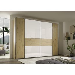 Schwebetürenschrank STAUD "Sonett 321G, Made in Germany" Schränke Gr. B/H/T: 270 cm x 222 cm x 68 cm, Comfort, 4 St., weiß (eiche, ws) mit vier verschiedenen Ausstattungsvarianten