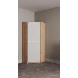 Eckkleiderschrank Priess "Barcelona Kleiderschrank Ecklösung Raumwunder" Schränke Gr. B/H/T: 78cm x 193cm x 78cm, Tiefe Seitenteil 36cm, ohne Beleuchtung, weiß (eichefarben artisan/weiß) in 2 Tiefen Schrank Eckschrank Garderobe