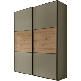 Schwebetürenschrank STAUD "Includo, Made in Germany" Schränke Gr. B/H/T: 200 cm x 222 cm x 68 cm, Premium, 2 St., grün (dekor salbei, artisan eiche) Mit vier verschiedenen Ausstattungsvarianten